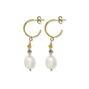 VINTOUCH ITALY Partenope Hoop Earrings With Tourmalines And Pearls - Blue/orange
