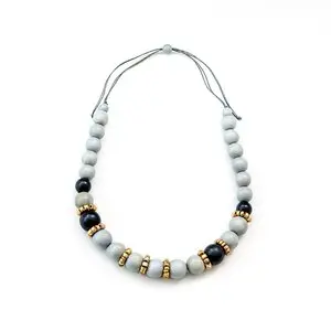 Likhâ Pompa Wood Statement Necklace - Grey