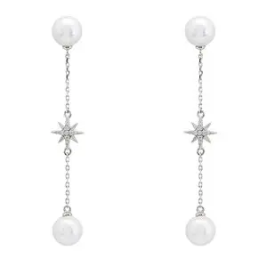 LATELITA Falling Star Pearl Drop Earrings - Silver/white