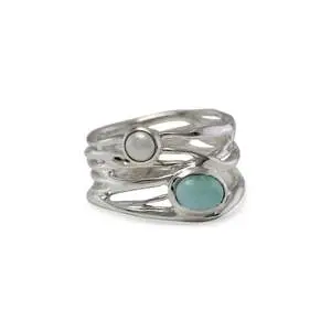 ISLA SILVER Statement Ring With Larimar And Pearl - Blue/white/silver