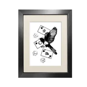 EMILY CARTER Mysterious Magpie' Fine Art Print A4 - Black