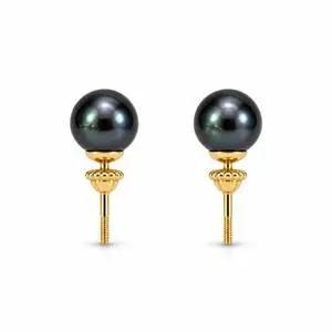 PEARL CODE Freshwater Pearl Stud Earrings In Gold - Black/gold