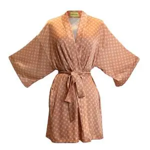 JANARA JONES Apricot Satin Long Sleeve Short Robe - Orange