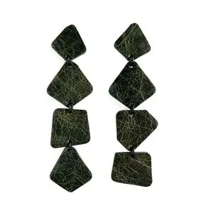 WAIWAI Geometric Cascade Leather Dangle Earrings - Green