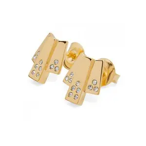 LUCY QUARTERMAINE Art Deco Triple Layer Stud Earrings - Gold
