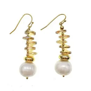 FARRA Crystal And Pearl Hook Earrings - Gold