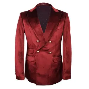 DAVID WEJ Maison Velvet Double Breasted Peak Lapel Two Piece Suit – Burgundy - Red