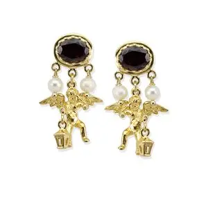 VINTOUCH ITALY Cherubini Garnet & Pearl Drop Earrings - Gold