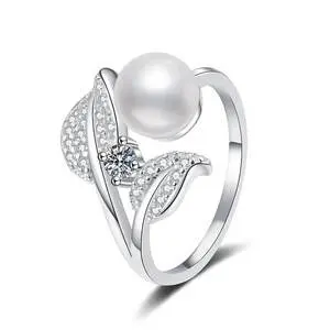 ANGEL BAROCCO Petal Freshwater Pearl & Moissanite Adjustable Ring - Silver