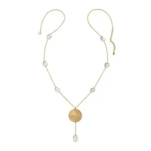 HEATHER HAWKINS Hand Hammered Coin Gemstone Drop Y Necklace - Green