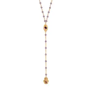 KARMA AND LUCK Amethyst Evil Eye Hamsa Lariat Necklace - Gold