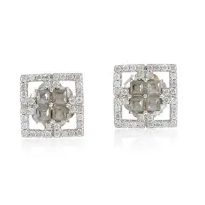 ARTISAN Stud Earrings With Diamond And Ice Diamond In 18k White Gold - White/brown