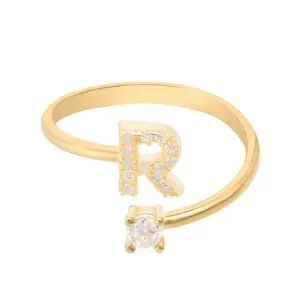 LATELITA Initial Ring With White Cubic Zirconia - White/gold