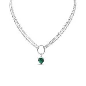 LUTIRO Curb Chain Necklace With Emerald