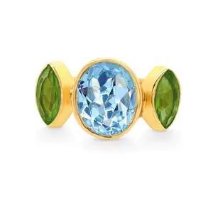 GEM BAZAAR JEWELLERY Gem Bazaar Jewellery Blue Topaz And Peridot Ring Green/blue/gold