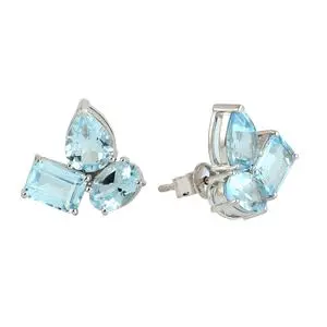 ARTISAN Blue / White Blue Topaz Multi-cut Stud Earrings In 18k White Gold
