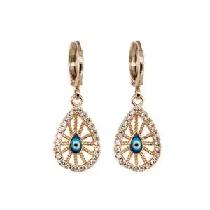 EBRU JEWELRY Filigree Evil Eye Dangle Earrings - Gold