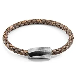 ANCHOR & CREW Hayling Braided Leather And Sterling Silver Bracelet - Grey