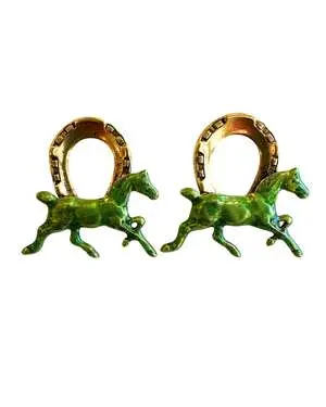 THE PINK REEF Keeneland Horse Dangle Earrings - Green