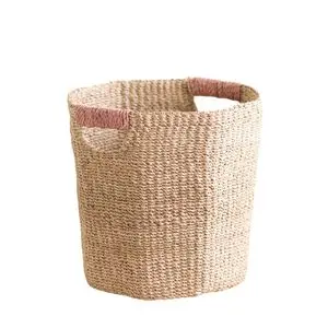 Likhâ Natural Octagon Basket With Dusty Rose Handle Natural Basket - Orange