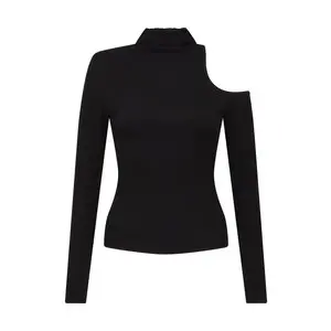 SOUR FIGS Asymmetric Cutout Turtleneck Knit Top