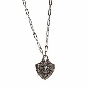 EBRU JEWELRY Sterling Fleur De Lis Shield Pendant Necklace - Silver