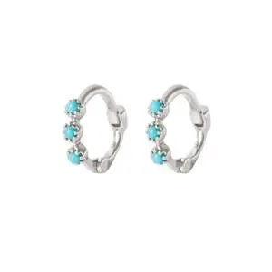 ZOHREH Mini Turquoise Trilogy Huggie Hoop Earrings - Blue/silver