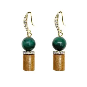 FARRA Golden Coral And Malachite Dangle Earrings - Green