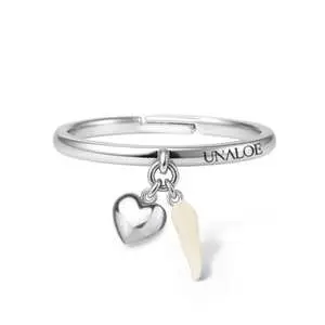 UNALOE Sterling Silver Heart And Italian Horn Charm Ring - Silver/white