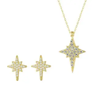 SPERO LONDON Northern Star Polaris Starburst Necklace & Stud Earring Set - Gold
