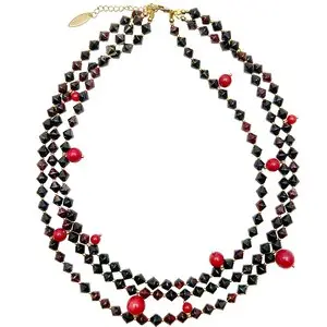 FARRA Multi-layered Garnet And Red Coral Necklace