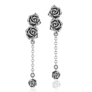 UNALOE Double Rose Chain Dangle Earrings - Silver