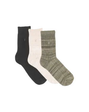 NUDEA Neutrals Organic Cotton Crew Socks Three-pack - Black/green