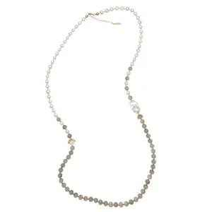 FARRA Freshwater Pearls And Agate Long Necklace - Grey/white