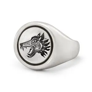SNAKE BONES Wolf Signet Ring - Silver