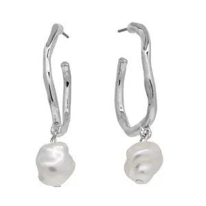 BERMUDA WATCH COMPANY Annie Apple Odette Pearl Hoop Earrings - Silver