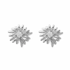 HARFI White Topaz Daisy Stud Earrings - White/silver