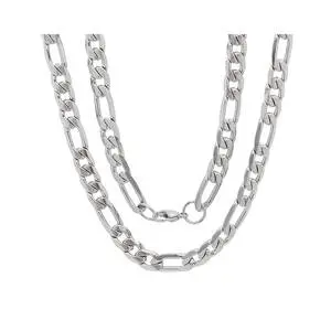 STEELTIME Stainless Steel Figaro Necklace Chain - Silver