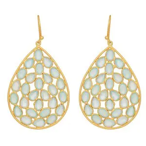 OPIUM JEWELS Gold Vermeil Aqua Chalcedony Monsoon Jali Drop Earrings - Gold/blue