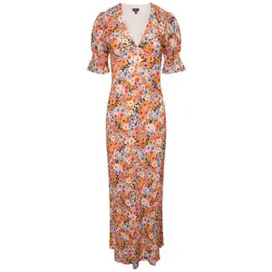 LATELIER LONDON Miriam Floral Bias Cut Midi Dress - Blue