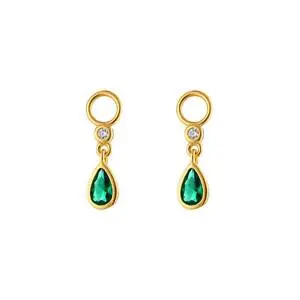 OUTOFOFFICE Green Teardrop Charm Huggie - Gold