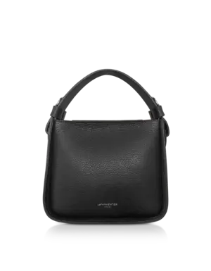 LE PARMENTIER Duplo Small Hammered Leather Top Handle Bag - Black