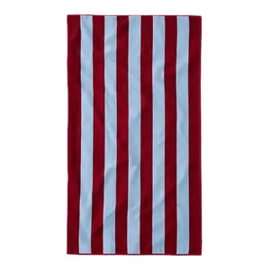Misona Red / Blue Extra Large Organic Cotton Striped Beach Towel Burgundy & Sky Blue - Red/blue