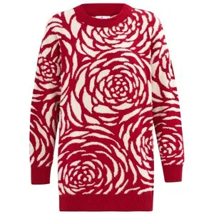PERALUNA Rose Patterned Knitwear Crew Neck Sweater - Red