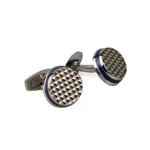 DAVID WEJ Blue / Silver Silver Round Gem Cufflinks – Blue - Blue/silver