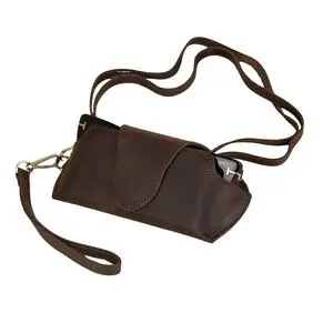 LEATHERE Leather Sunglasses Case With Wrist Strap - Black/brown