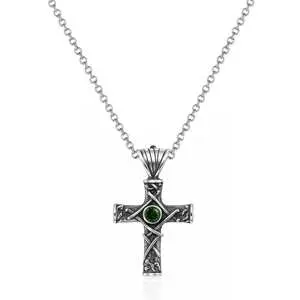 UNALOE Unaloe Sterling Silver Emerald Cross Necklace Green/silver