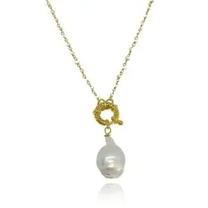 LINYA JEWELLERY Baroque Pearl Chain Necklace - Gold