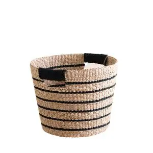 Likhâ Neutrals + Natural Striped Tapered Basket Modern Baskets - Black