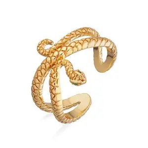 SCREAM PRETTY Snake Open Ring With Green Cubic Zirconia - Gold